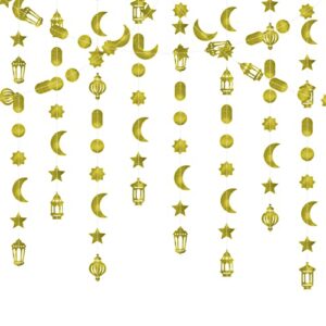 jkq 4 strings gold ramadan mubarak hanging decorations moon star lantern muslim ramadan kareem streamer garlands islamic eid mubarak festival celebration wedding birthday party ceiling decorations