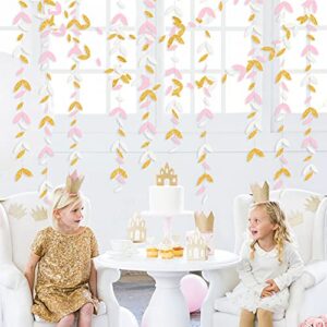 52 Ft Pink and Gold Party Decorations White Blush Gold Leaf Garland Paper Hanging Leaves Streamer Banner for Birthday Bachelorette Engagement Anniversary Wedding Bridal Baby Shower Hen Party Supplies