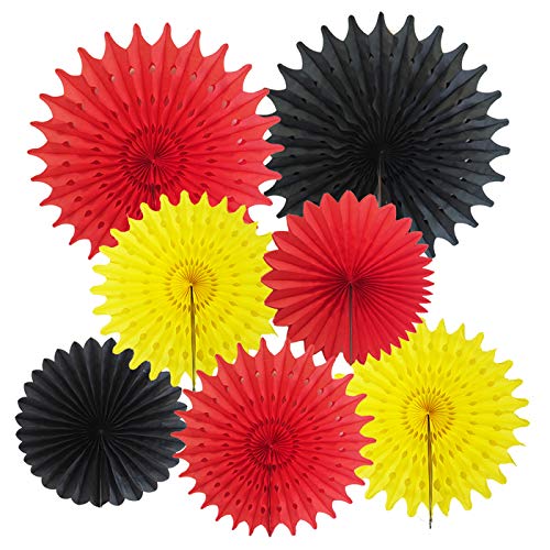 Mickey Mouse Birthday Party Decorations Black History Month Party Decorations Minnie Mouse Birthday 7pcs Yellow Red Black Tissue Paper Fans for Mickey Mouse 1st Birthday Decorations/Spain Decorations