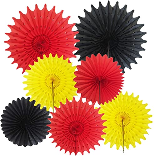 Mickey Mouse Birthday Party Decorations Black History Month Party Decorations Minnie Mouse Birthday 7pcs Yellow Red Black Tissue Paper Fans for Mickey Mouse 1st Birthday Decorations/Spain Decorations