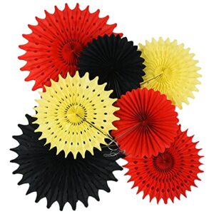 Mickey Mouse Birthday Party Decorations Black History Month Party Decorations Minnie Mouse Birthday 7pcs Yellow Red Black Tissue Paper Fans for Mickey Mouse 1st Birthday Decorations/Spain Decorations