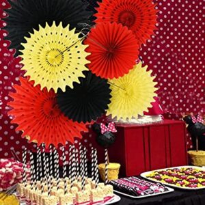 Mickey Mouse Birthday Party Decorations Black History Month Party Decorations Minnie Mouse Birthday 7pcs Yellow Red Black Tissue Paper Fans for Mickey Mouse 1st Birthday Decorations/Spain Decorations