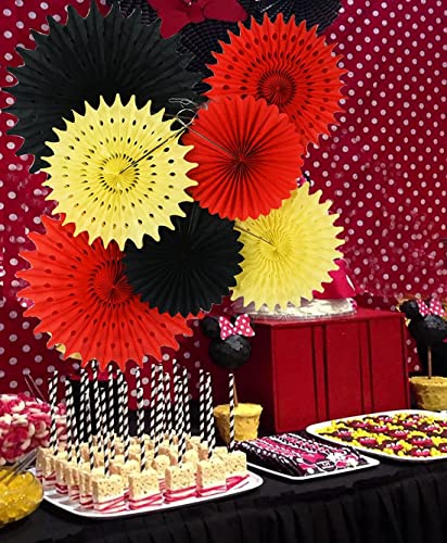 Mickey Mouse Birthday Party Decorations Black History Month Party Decorations Minnie Mouse Birthday 7pcs Yellow Red Black Tissue Paper Fans for Mickey Mouse 1st Birthday Decorations/Spain Decorations