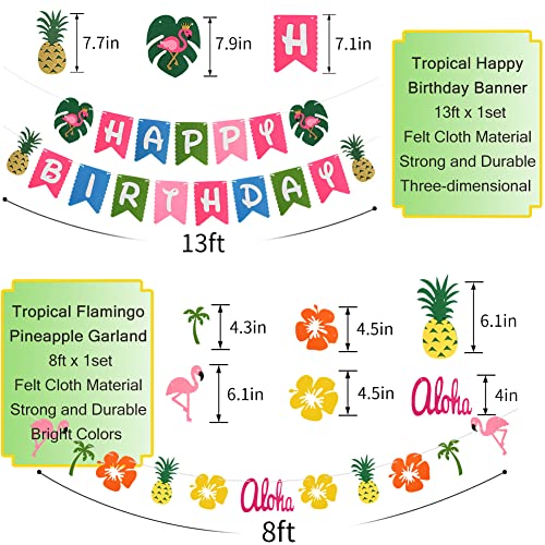 Hawaiian Party Decorations, Luau Birthday Party Decorations with Tropical Birthday Banner Palm Leaves Hibiscus Flowers Paper Pineapples Flamingo and Pineapple Garland for Summer Beach Moana Party