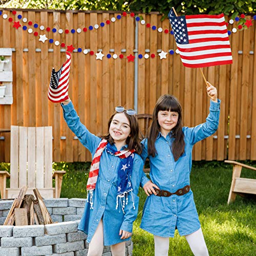 2 Pack Patriotic Felt Ball Garland Red White and Blue Pom Pom and Star Banner Garland for 4th of July Labor Day American Independence Day Home Outdoor Photo Prop Decorations