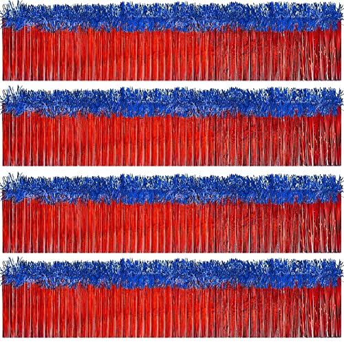 10 Pcs 4th of July Parade Float Decorations Including 4 Pcs 10 ft Metallic Foil Fringe Curtains 6 Pcs 6.5 ft Tinsel Garland for Flag Day Independence Day Party Car Decorations