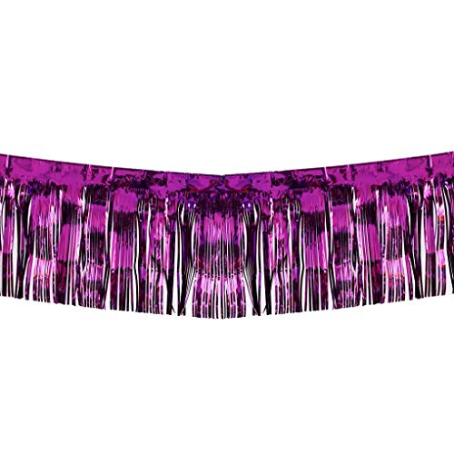 Blukey 10 Feet by 15 Inch Purple Foil Fringe Garland, Shiny Metallic Tinsel Banner Ideal for Parade Floats, Bridal Shower, Wedding, Birthday, Christmas - Wall Ceiling Hanging Fringe Drapes