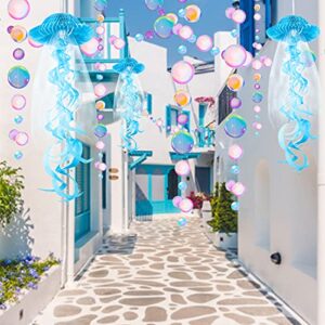 Akaz Honeycomb Jellyfish Bubble Garland Party Blue Rainbow Transparent Bubble Garland Ocean Theme Party Decoration,Holiday Party Baby Shower Mermaid Party HomesKindergarten Decor