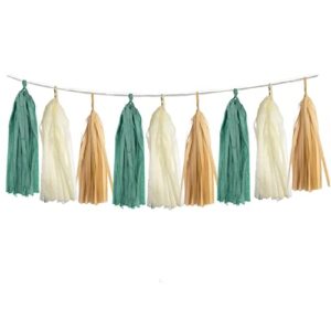 3 pack eucalyptus sage green kraft tan brown ivory tissue tassel banner garland neutral sage baby shower boho wedding bridal shower birthday party backdrop photo prop decoration