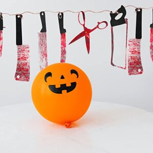 7.5 ft Long Paper Bloody Splatter Halloween Horror Scary Metallic Butcher Knife Chainsaw Weapon Killer Tools Garland Party Decoration Haunted House Banner