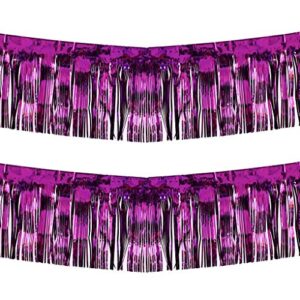 blukey 10 feet by 15 inch purple foil fringe garland – pack of 2 | shiny metallic tinsel banner | ideal for parade floats, bridal shower, wedding, birthday, christmas | wall hanging drapes