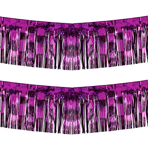 Blukey 10 Feet by 15 Inch Purple Foil Fringe Garland - Pack of 2 | Shiny Metallic Tinsel Banner | Ideal for Parade Floats, Bridal Shower, Wedding, Birthday, Christmas | Wall Hanging Drapes