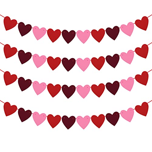 40pcs Valentines Day Heart Banners, Felt Heart Garland Romantic Decorations for Valentines Day Weddings Birthday Parties