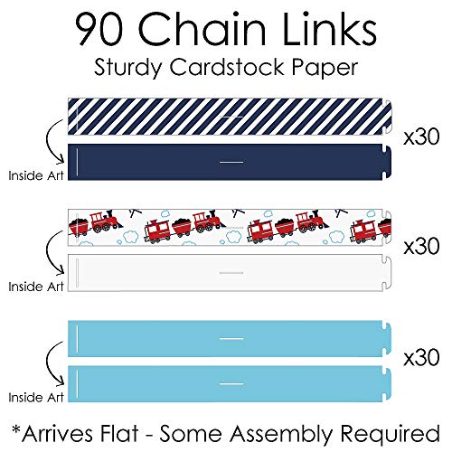 Big Dot of Happiness Railroad Party Crossing - 90 Chain Links and 30 Paper Tassels Decoration Kit - Steam Train Birthday Party or Baby Shower Paper Chains Garland - 21 feet