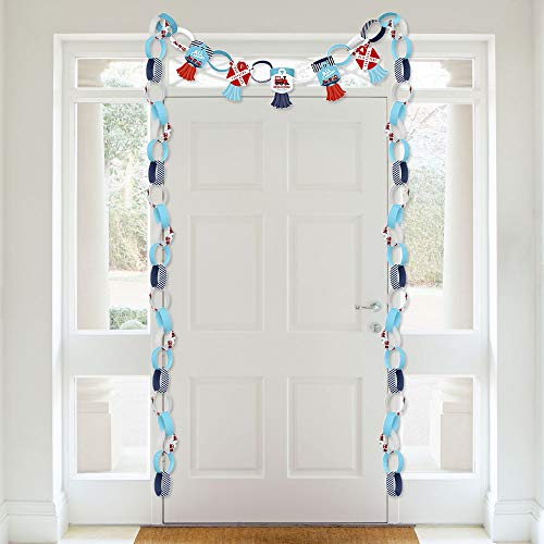 Big Dot of Happiness Railroad Party Crossing - 90 Chain Links and 30 Paper Tassels Decoration Kit - Steam Train Birthday Party or Baby Shower Paper Chains Garland - 21 feet