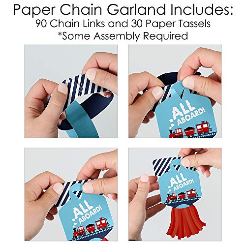 Big Dot of Happiness Railroad Party Crossing - 90 Chain Links and 30 Paper Tassels Decoration Kit - Steam Train Birthday Party or Baby Shower Paper Chains Garland - 21 feet