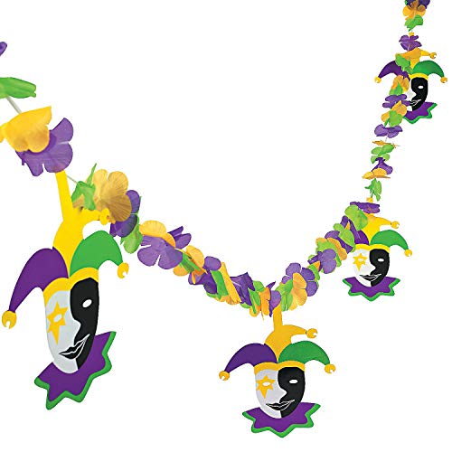 Mardi Gras Flower Garland with Jester Cutouts (12 feet Long) Party Decor