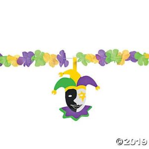 Mardi Gras Flower Garland with Jester Cutouts (12 feet Long) Party Decor