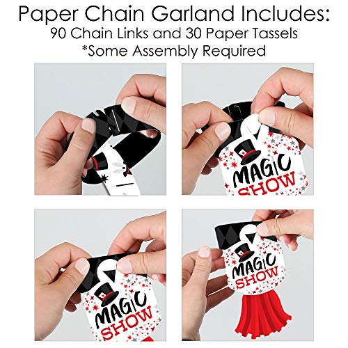 Big Dot of Happiness Ta-Da, Magic Show - 90 Chain Links and 30 Paper Tassels Decoration Kit - Magical Birthday Party Paper Chains Garland - 21 feet