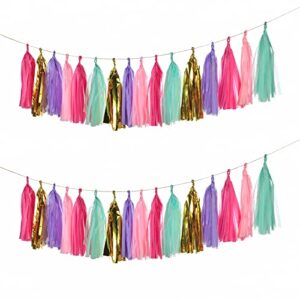 25 PCS Tissue Paper Tassel DIY Party Garland Decor for All Events & Occasions(Unicorn Pastel)