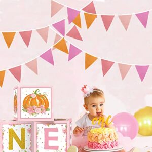 Zwiebeco 39Ft Orange Pink Fabric Bunting Banner Triangle Flags Party Decorations Hanging Cotton Garland Pennant for Engagement Wedding Baby Shower Birthday Festivals Nursery Home Outdoor Garden Decor