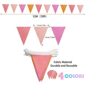 Zwiebeco 39Ft Orange Pink Fabric Bunting Banner Triangle Flags Party Decorations Hanging Cotton Garland Pennant for Engagement Wedding Baby Shower Birthday Festivals Nursery Home Outdoor Garden Decor