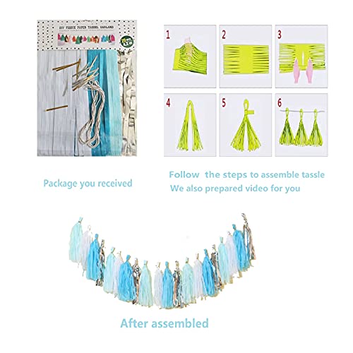 Qyeaber 20 pcs DIY Paper Tassel Tinsel Foil Tassel Party Garland, Silver/White/ Blue , Fringe Garland Banner for Wedding, Valentine's Day, Baby Shower,Birthday, Graduation, Event & Party Decorations