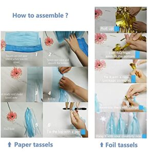 Qyeaber 20 pcs DIY Paper Tassel Tinsel Foil Tassel Party Garland, Silver/White/ Blue , Fringe Garland Banner for Wedding, Valentine's Day, Baby Shower,Birthday, Graduation, Event & Party Decorations