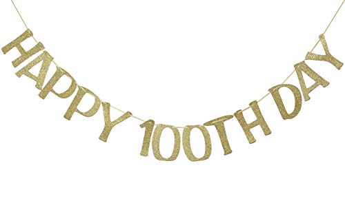 Happy 100th Day Banner Sign Gold Glitter for Baby Birthday Baby Shower Party Decorations Anniversary Decor Photo Booth Props