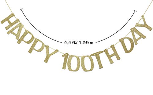 Happy 100th Day Banner Sign Gold Glitter for Baby Birthday Baby Shower Party Decorations Anniversary Decor Photo Booth Props