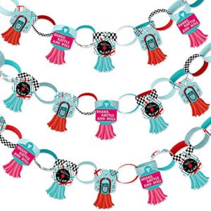 big dot of happiness 50’s sock hop – 90 chain links and 30 paper tassels decoration kit – 1950s rock n roll party paper chains garland – 21 feet