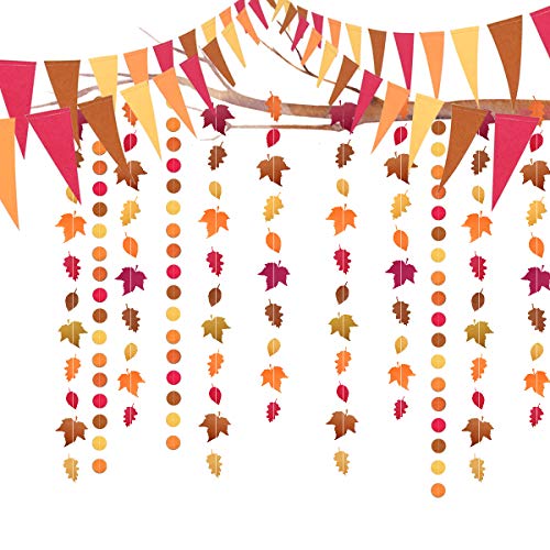 Autumn Theme Garland Fall Bunting Banners Autumn Leaf Paper Garland Hanging Streamers Thanksgiving Party Decoration for Baby Shower Kids Room Classroom Showcase Holiday Wedding