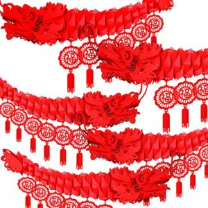 jecery 5 pcs 3d chinese new year dragon hanging garland decoration party decorations lunar new year decorations for ceiling home shops indoor outdoor ornaments, 5.58 ft