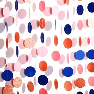 131ft paper circle garland gender reveal decoration streamer hanging dot coin garland glitter banners backdrop for gender reveal birthday baby shower decoration( navy blue, rose gold, light pink)