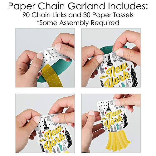 Big Dot of Happiness NYC Cityscape - 90 Chain Links and 30 Paper Tassels Decoration Kit - New York City Party Paper Chains Garland - 21 feet