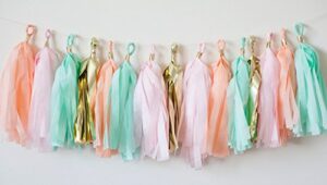 hand made 16 x mint pink gold apricot tissue paper tassels for party wedding gold garland bunting pom pom by originals group