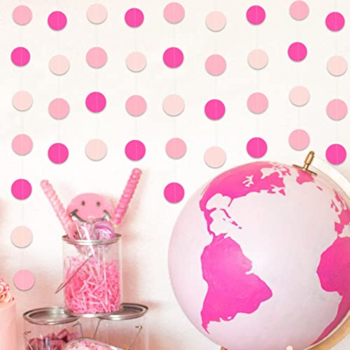 Zwiebeco 52Ft Pink Circle Dots Garland Paper Dot Bunting Banner Hanging Polka Dot Streamers for Baby Shower Birthday Engagement Wedding Bridal Shower Hen Tea Party Nursery Kids Room Home Decorations