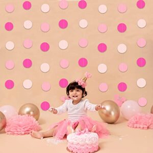 Zwiebeco 52Ft Pink Circle Dots Garland Paper Dot Bunting Banner Hanging Polka Dot Streamers for Baby Shower Birthday Engagement Wedding Bridal Shower Hen Tea Party Nursery Kids Room Home Decorations