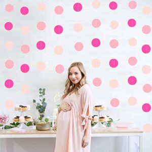 Zwiebeco 52Ft Pink Circle Dots Garland Paper Dot Bunting Banner Hanging Polka Dot Streamers for Baby Shower Birthday Engagement Wedding Bridal Shower Hen Tea Party Nursery Kids Room Home Decorations