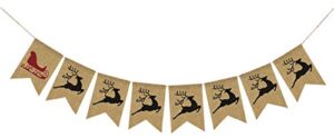 santa’s sleigh & 7 reindeer burlap banner – ready to hang holiday decor – festive christmas seasonal winter decoration – santa sleigh xmas party decorations – santas sleigh garland by jolly jon