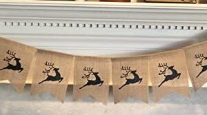 Santa's Sleigh & 7 Reindeer Burlap Banner - Ready to Hang Holiday Decor - Festive Christmas Seasonal Winter Decoration - Santa Sleigh Xmas Party Decorations - Santas Sleigh Garland by Jolly Jon