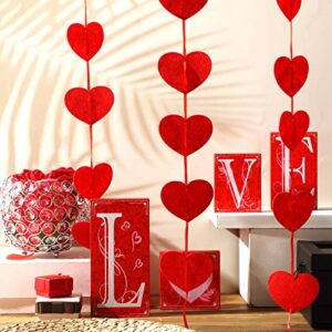 Queekay 12 Pcs Red Wooden Love Blocks Valentines Day Table Decoration Love Signs Set with Heart Banner Felt Red Heart Shape Hanging String Garland Party Decor for Wedding Anniversary Home Supplies