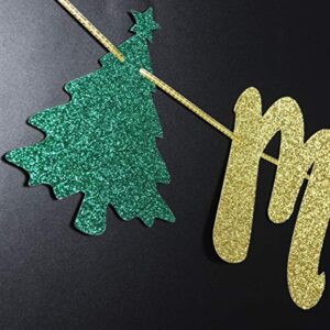 Merry Christmas Glitter Gold Burlap, Reindeer Banner, Christmas Party Favors (Gold)