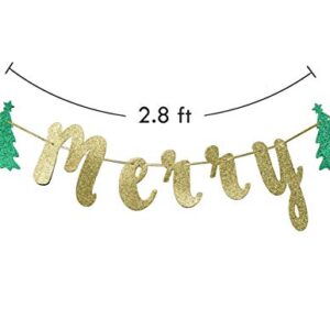 Merry Christmas Glitter Gold Burlap, Reindeer Banner, Christmas Party Favors (Gold)