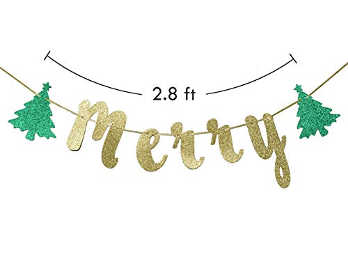 Merry Christmas Glitter Gold Burlap, Reindeer Banner, Christmas Party Favors (Gold)