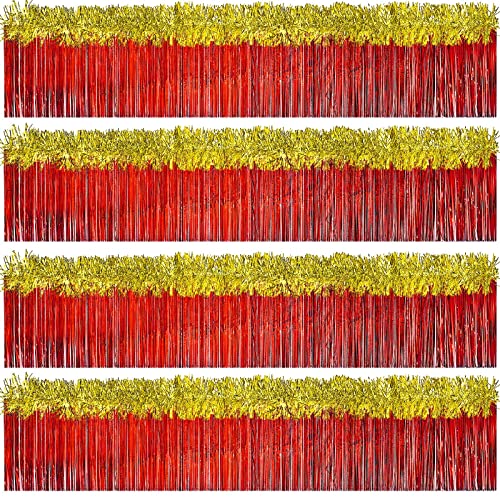 10 Pcs Graduation Parade Float Decorations, Include Foil Fringe Garland Set of 4 and Metallic Twist Garland Set of 6, Car Decorations for Congrats Grad (Cute Red and Gold)