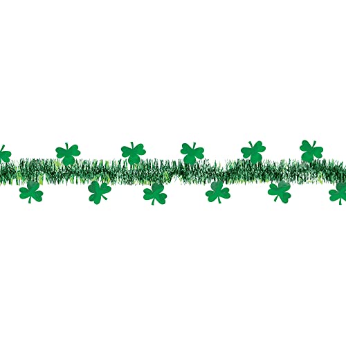 Amscan Tinsel with Foil Shamrocks Garland, 15', Green