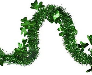 Amscan Tinsel with Foil Shamrocks Garland, 15', Green