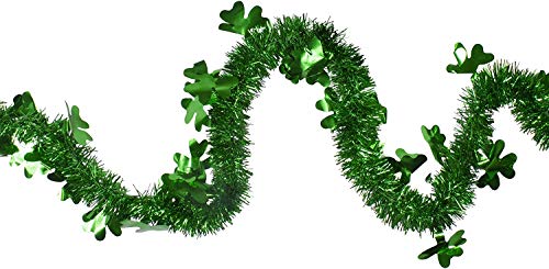 Amscan Tinsel with Foil Shamrocks Garland, 15', Green