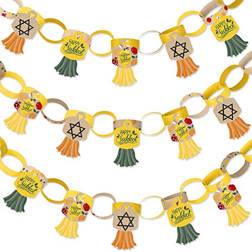 Big Dot of Happiness Sukkot - 90 Chain Links and 30 Paper Tassels Decoration Kit - Sukkah Jewish Holiday Paper Chains Garland - 21 feet